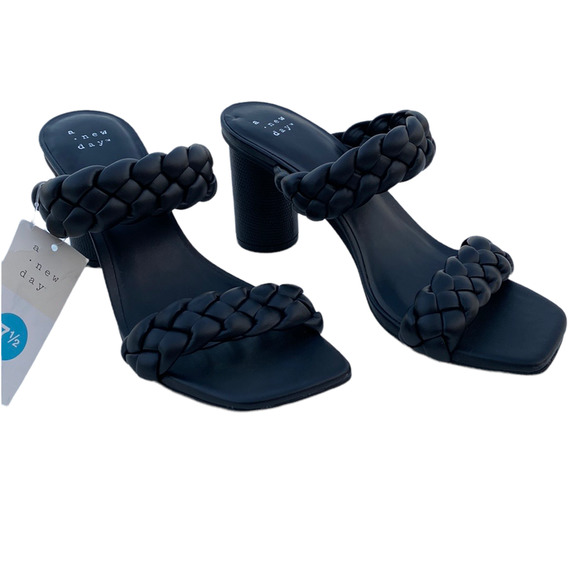a new day | Shoes | New A New Day Basil Black Faux Leather Braided Block Heel Open Toe Sandals ...